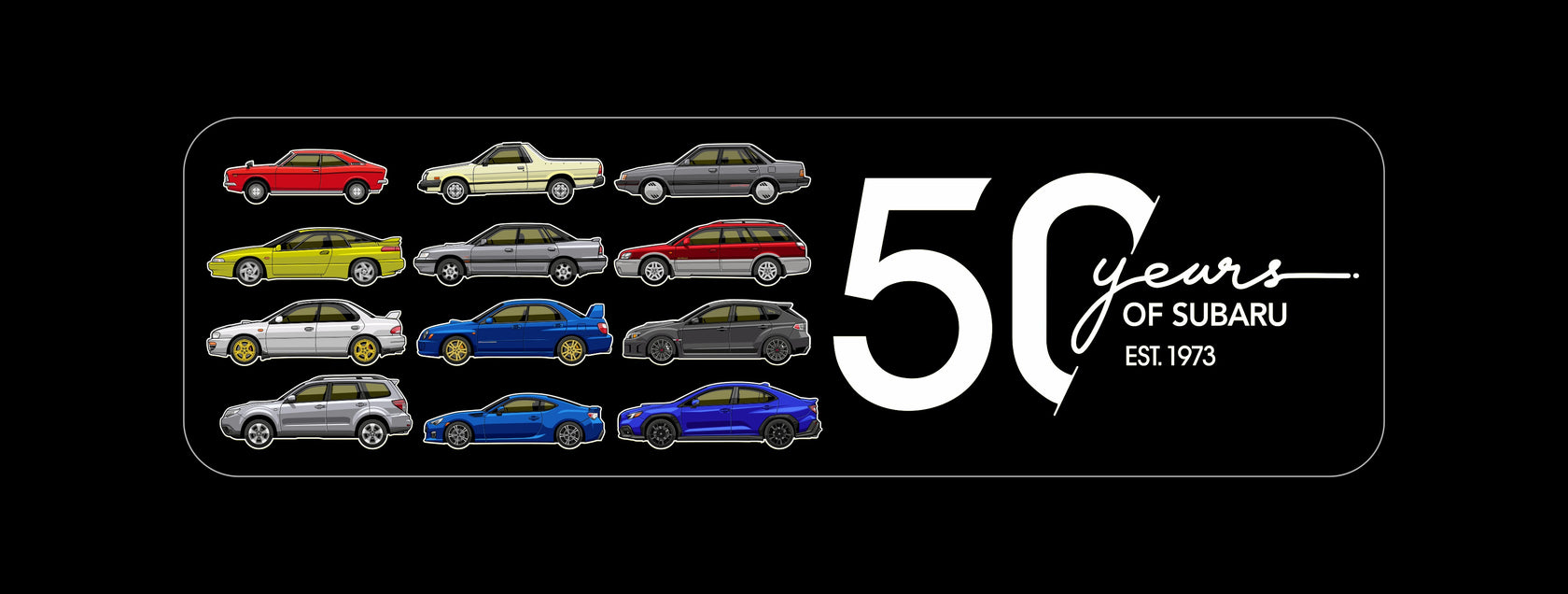 Subaru 50th Anniversary Heritage Line-up - Sticker – Boxer Beauty