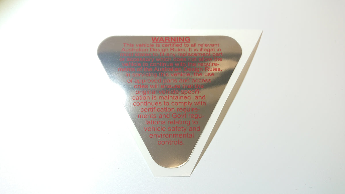 Australian Subaru Under Bonnet ADR "Australian Design Rules" sticker ...